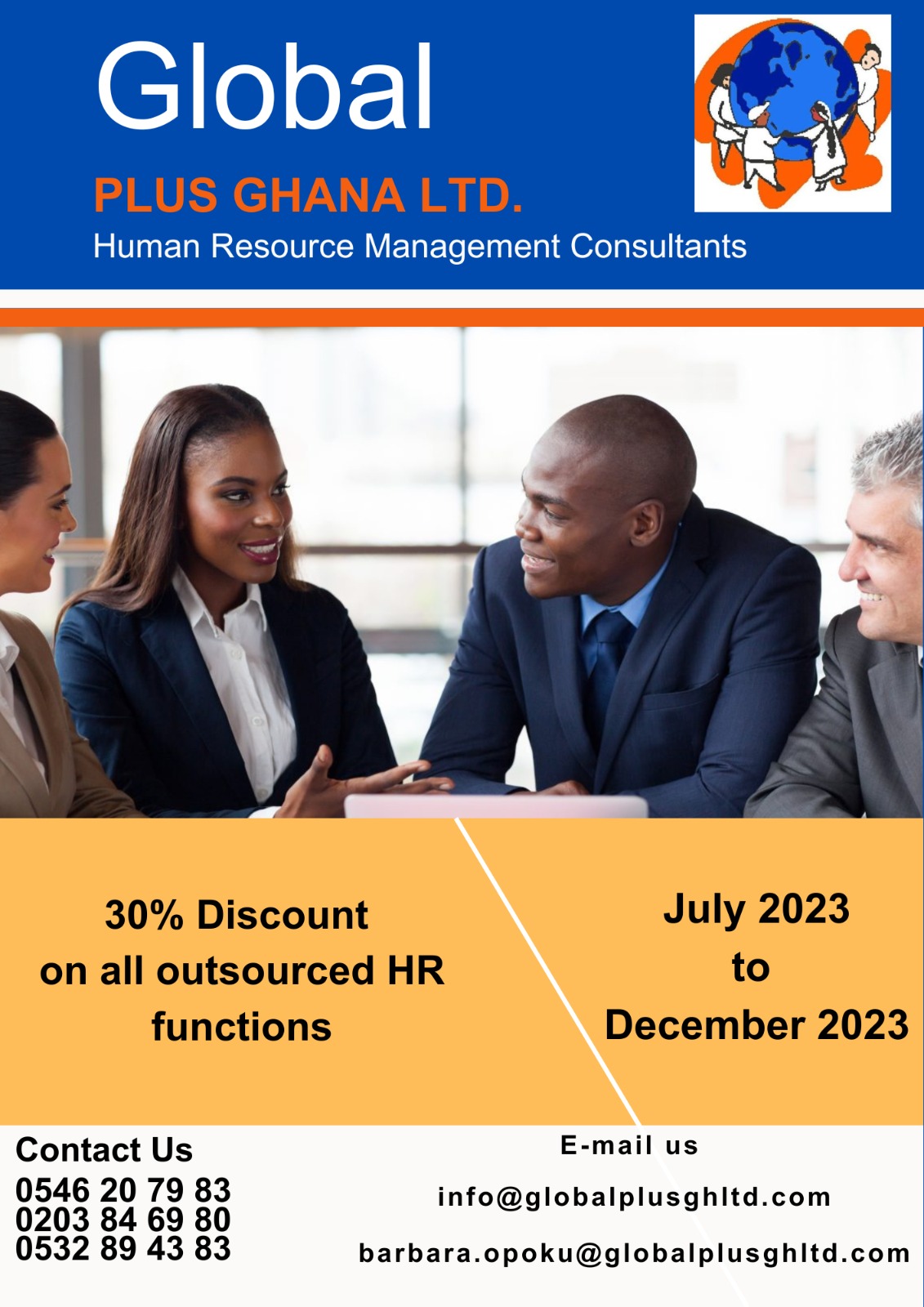 30% Discount on all Out-Sourced HR Functions - Global Plus Ghana Limited